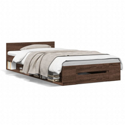 Berkfield Bed Frame with Drawer without Mattress Brown Oak 75x190 cm ...