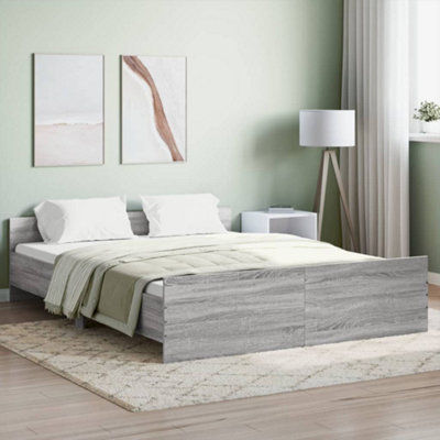 Berkfield Bed Frame with Headboard and Footboard Grey Sonoma 140x200 cm ...