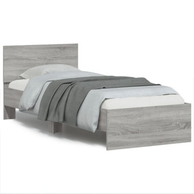 Berkfield Bed Frame with Headboard and LED Lights Grey Sonoma 75x190 cm ...