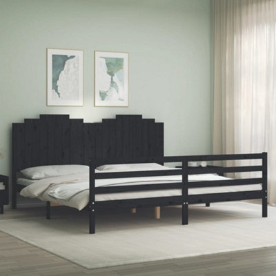 Berkfield Bed Frame with Headboard Black 200x200 cm Solid Wood | DIY at B&Q