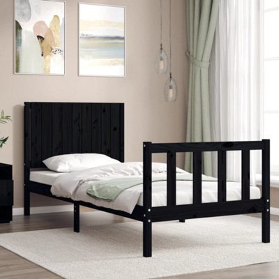 Berkfield Bed Frame with Headboard Black Single Solid Wood | DIY at B&Q