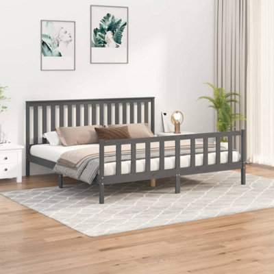 Berkfield Bed Frame with Headboard Grey 200x200 cm Solid Wood Pine ...