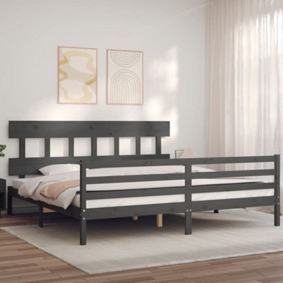 Berkfield Bed Frame with Headboard Grey 200x200 cm Solid Wood