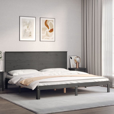 Berkfield Bed Frame with Headboard Grey 200x200 cm Solid Wood | DIY at B&Q