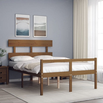 Berkfield Bed Frame with Headboard Honey Brown 140x200 cm Solid Wood ...