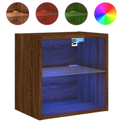 Berkfield Bedside Cabinets with LED Lights Wall-mounted 2 pcs Brown Oak