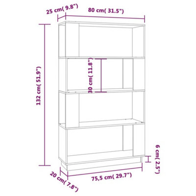 Berkfield Book Cabinet/Room Divider White 80x25x132 cm Solid Wood Pine