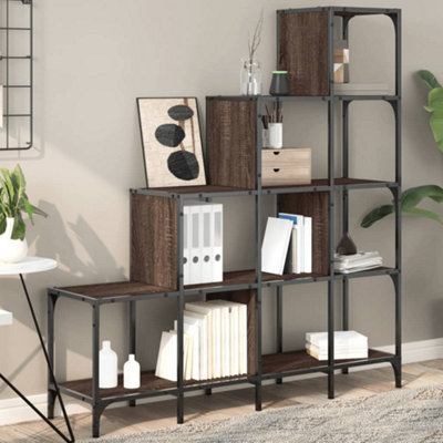 Berkfield Bookcase Brown Oak 122x30x132 cm Engineered Wood and Metal