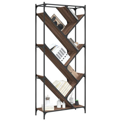 Berkfield Bookcase Brown Oak 79x30x180 cm Engineered Wood and Metal