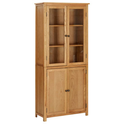 Berkfield Bookcase with 4 Doors 80x35x180 cm Solid Oak Wood and Glass ...