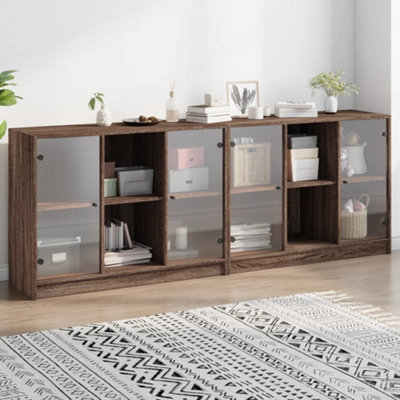 Berkfield Bookcase with Doors Brown Oak 204x37x75 cm Engineered Wood