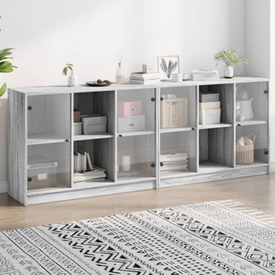 Berkfield Bookcase with Doors Grey Sonoma 204x37x75 cm Engineered Wood