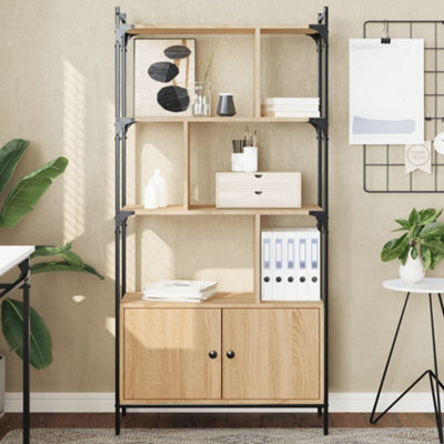 Berkfield Bookcase with Doors Sonoma Oak 76.5x30x154.5 cm Engineered Wood