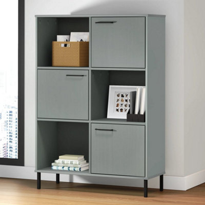 Berkfield Bookcase with Metal Legs Grey 90x35x128.5 cm Solid Wood OSLO ...