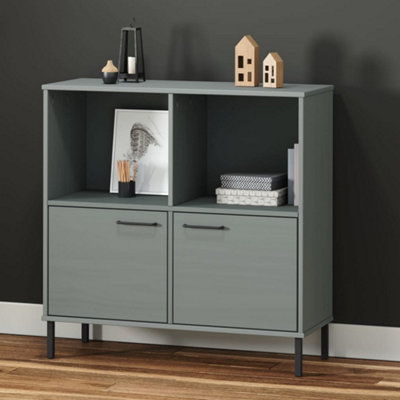 Berkfield Bookcase with Metal Legs Grey 90x35x90.5 cm Solid Wood OSLO ...