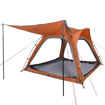 Berkfield Camping Tent 4-Person Grey and Orange Quick Release Waterproof