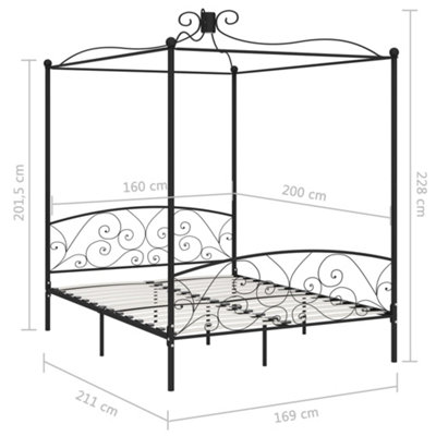 BERKFIELD CANOPY BED FRAME BLACK METAL 160X200 CM