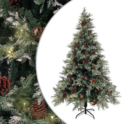 Berkfield Christmas Tree with LEDs&Pine Cones Green&White 120 cm PVC&PE ...