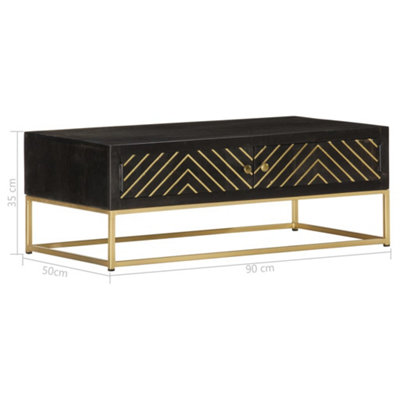 Berkfield Coffee Table Black and Gold 90x50x35 cm Solid Mango Wood