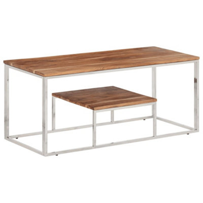 Berkfield Coffee Table Silver Stainless Steel and Solid Wood Acacia