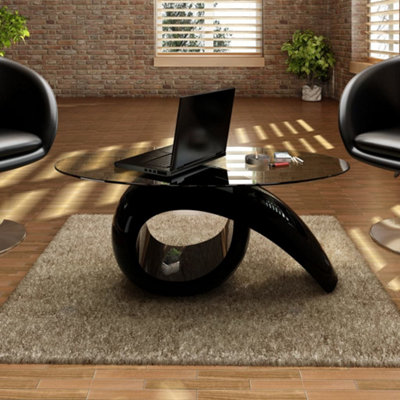 Berkfield Coffee Table with Oval Glass Top High Gloss Black | DIY at B&Q
