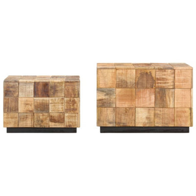 Berkfield Coffee Tables 2 pcs with Block Design Rough Mango Wood
