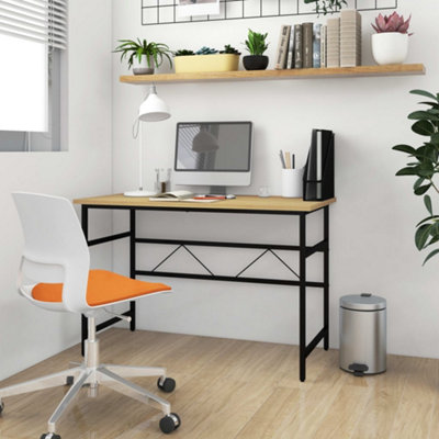 Berkfield Computer Desk Black and Light Oak 105x55x72 cm MDF and Metal ...