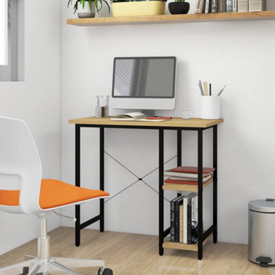 Berkfield Computer Desk Black and Light Oak 80x40x72 cm MDF and Metal ...