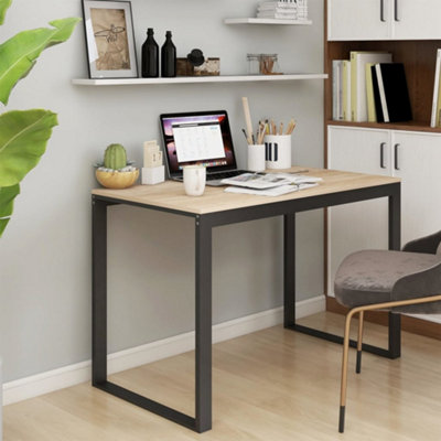 Berkfield Computer Desk Black and Oak 110x60x73 cm Engineered Wood ...