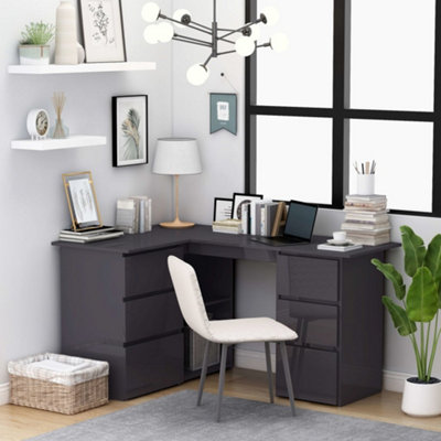 Berkfield Corner Desk High Gloss Grey 145x100x76 cm Engineered Wood