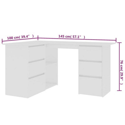 Berkfield Corner Desk White 145x100x76 cm Engineered Wood
