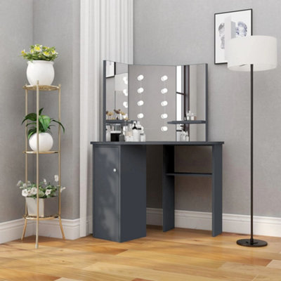 Berkfield Corner Dressing Table with LED Grey 111x54x141.5 cm