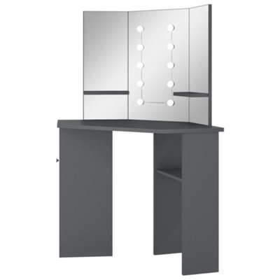 Berkfield Corner Dressing Table with LED Grey 111x54x141.5 cm