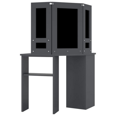 Berkfield Corner Dressing Table with LED Grey 111x54x141.5 cm
