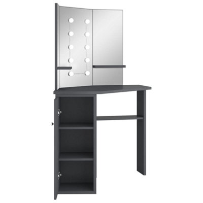Berkfield Corner Dressing Table with LED Grey 111x54x141.5 cm
