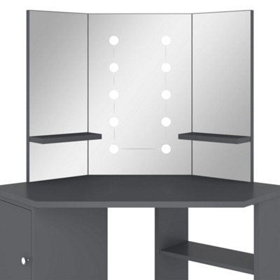 Berkfield Corner Dressing Table with LED Grey 111x54x141.5 cm
