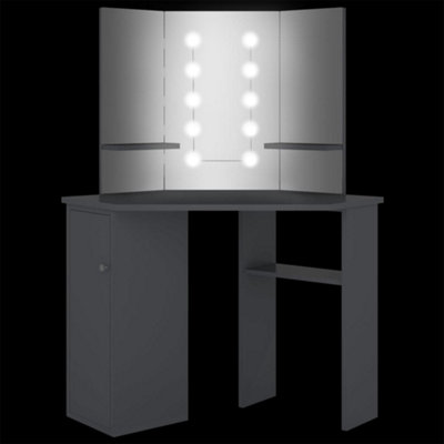 Berkfield Corner Dressing Table with LED Grey 111x54x141.5 cm
