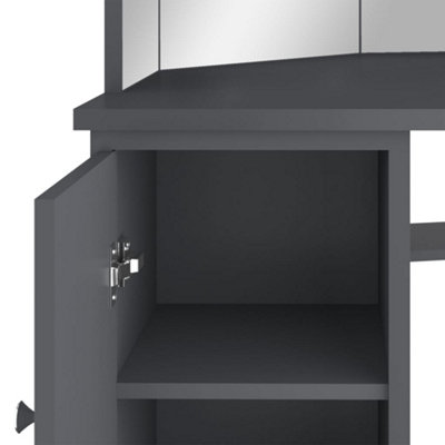 Berkfield Corner Dressing Table with LED Grey 111x54x141.5 cm