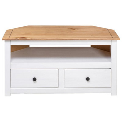 Berkfield Corner TV Cabinet White 93x49x49 cm Solid Pine Panama Range