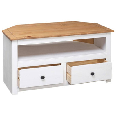 Berkfield Corner TV Cabinet White 93x49x49 cm Solid Pine Panama Range