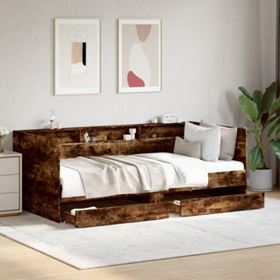 Berkfield Daybed with Drawers without Mattress Smoked Oak 100x200 cm