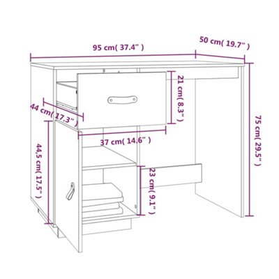 Berkfield Desk 95x50x75 cm Solid Wood Pine