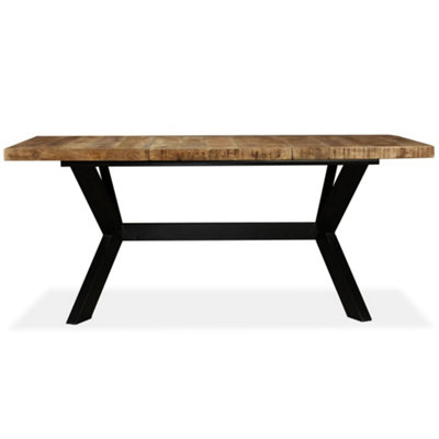 Berkfield Dining Table Solid Mango Wood and Steel Cross 180 cm