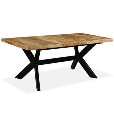 Berkfield Dining Table Solid Mango Wood and Steel Cross 180 cm