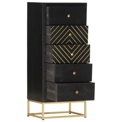 Berkfield Drawer Cabinet Black and Gold 45x30x105 cm Solid Mango Wood