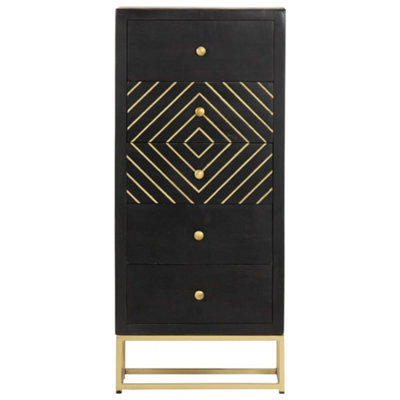 Berkfield Drawer Cabinet Black and Gold 45x30x105 cm Solid Mango Wood