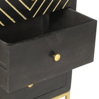 Berkfield Drawer Cabinet Black and Gold 45x30x105 cm Solid Mango Wood