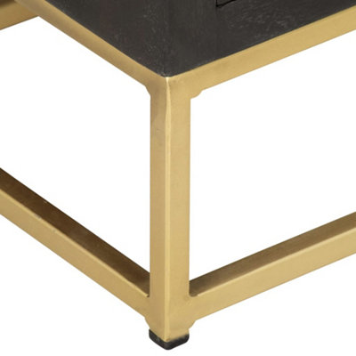Berkfield Drawer Cabinet Black and Gold 45x30x105 cm Solid Mango Wood