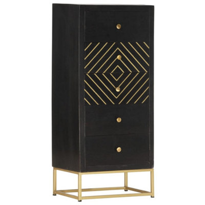 Berkfield Drawer Cabinet Black and Gold 45x30x105 cm Solid Mango Wood