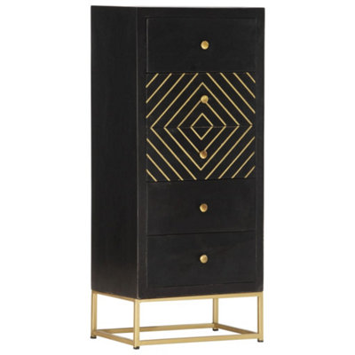 Berkfield Drawer Cabinet Black and Gold 45x30x105 cm Solid Mango Wood